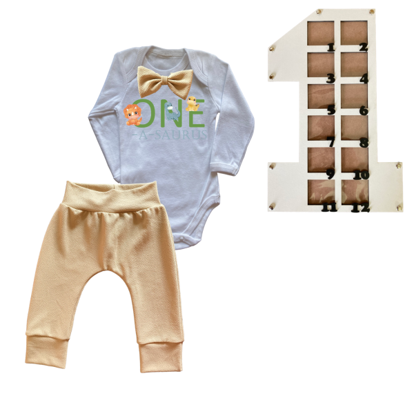 1st Birthday | Long sleeve pants & Bowtie vest | Photo Frame | Stone ...